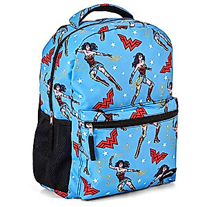 Wonder Woman Superhero Allover Backpack - Diana Prince - DC Comics Wonder Woman School Bookbag (Light Blue)