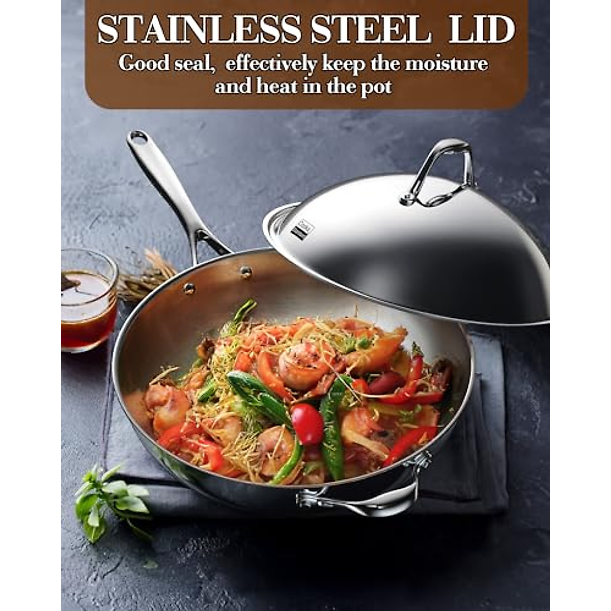 Cooks Standard Wok Multi-Ply Clad Stir Fry Pan, 13" with High Dome lid, Silver