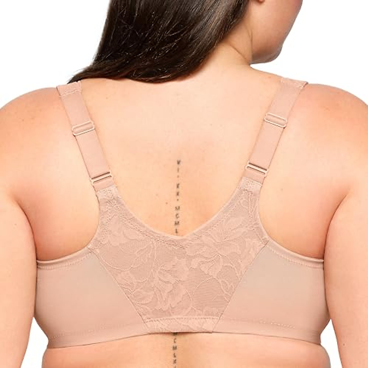 Glamorise Full Figure Plus Size Lacey T-Back Front-Closure Wonderwire Bra Underwire #9246 Cappuccino
