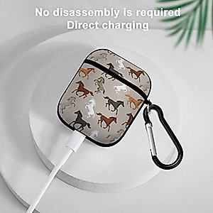 Funny Horse Galloping AirPods 1 & 2 Case Cover Gifts with Keychain, Shock Absorption Soft Cover AirPods 1 & 2 Earphone Protective Case for Men Women