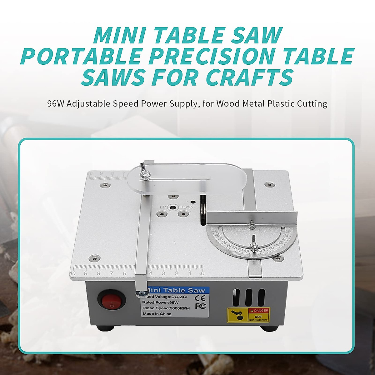 Mini Table Saw for Crafts 4 Blades Metal Chop Saw 96W Adjustable Cut Depth 7-speed Power Supply Portable Cut Off Table Saw for Woodworking Plastic Metal