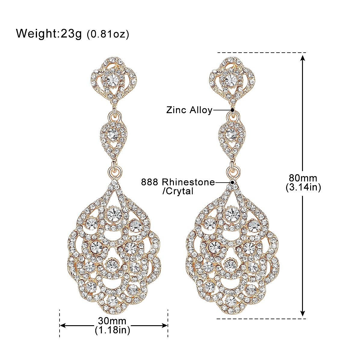 Zinc mecresh Wedding Teardrop Dangle Earrings Crystal Rhinestone Beaded Chandelier Earrings for Brides Gold