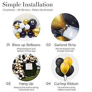 Black and Gold Balloon Arch Garland Kit-Macaron Black Balloon Metallic Gold Balloon White Balloon 132Pcs for Independence Day Birthday,Fiesta,Wedding,Christmas and Engagement.