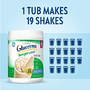 Glucerna Hunger Smart Powder, Diabetic Nutrition, Blood Sugar Management, 22g Protein, 120 Calories, Classic Vanilla, 22.3-oz tub, 2 Count