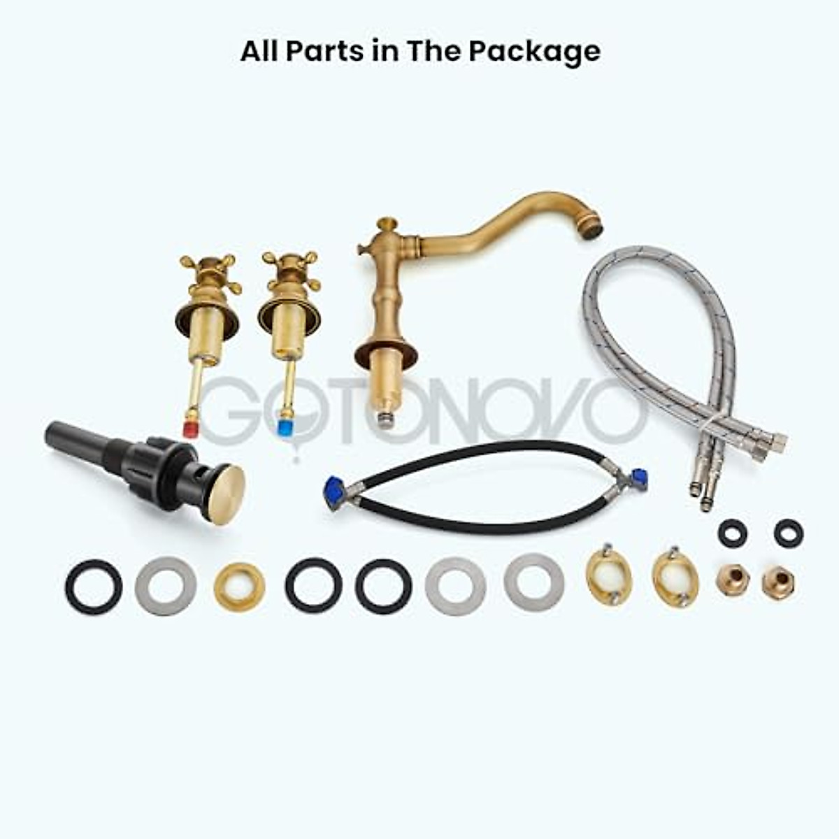 gotonovo 3-Hole Widespread Bathroom Faucet Double Cross Handle Mixer Tap for Bathroom Sink Deck Mount Hot Cold Water Matching Pop Up Drain with Overflow Antique Brass Victorian Spout