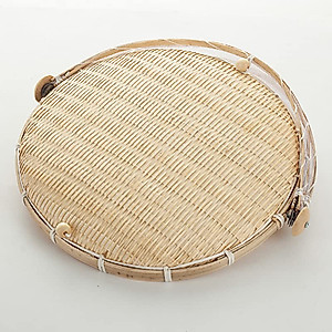 BAUHUS Round Bamboo Serving Food Tent Basket Picnic Basket Fruit Basket with net Cover Insect Proof, S