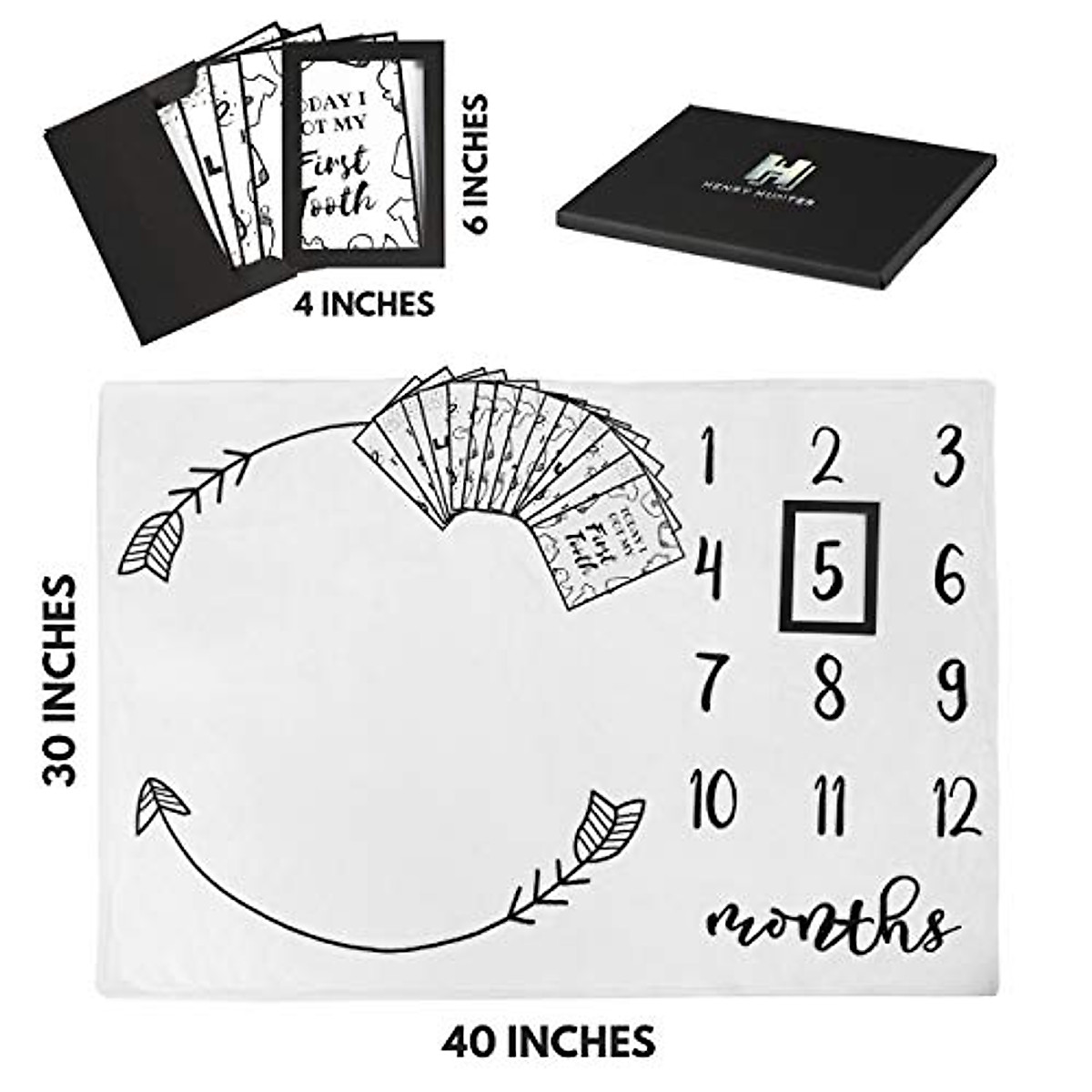 Henry Hunter Baby Milestone Blanket for Baby Monthly Milestone with Frame & Memory Cards | Photography Milestone Blanket for Baby Boy and Girl | Premium Cotton Fleece | 30" x 40" (Gender Neutral)