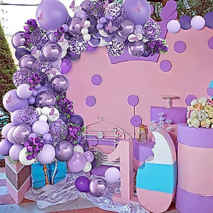 Purple Balloons Garland Kit, 92pcs Lavender Balloons Eggplant Balloons Metallic Purple Balloons Arch Different Sizes 18'' 12'' 10'' 5'' for Women Girls Birthday, Purple Theme Party Decorations