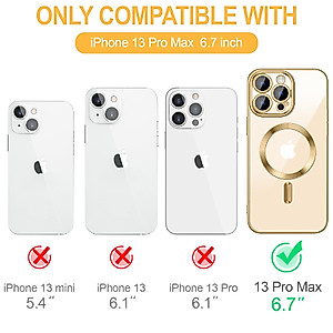 Hython Magnetic Clear for iPhone 13 Pro Max Case with Camera Lens Protector [Compatible with MagSafe] Plating Edge Slim Soft TPU Cover Protective Phone Case for iPhone 13 Pro Max 6.7", Gold
