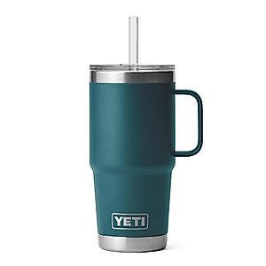 YETI Rambler 25 oz Tumbler with Handle and Straw Lid, Travel Mug Water Tumbler, Vacuum Insulated Cup with Handle, Stainless Steel, Agave Teal