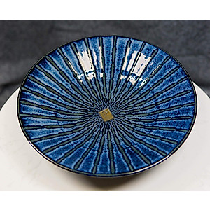 Ebros Gift Made In Japan Radiant Solar Flair Reduction Technique Pottery Glazed Ceramic Shallow Bowls Pack Of 2 Japanese Bowl Set 24oz 11.5"Dia Zen Asian Fine Dining Dinnerware Deep Plates (Blue)