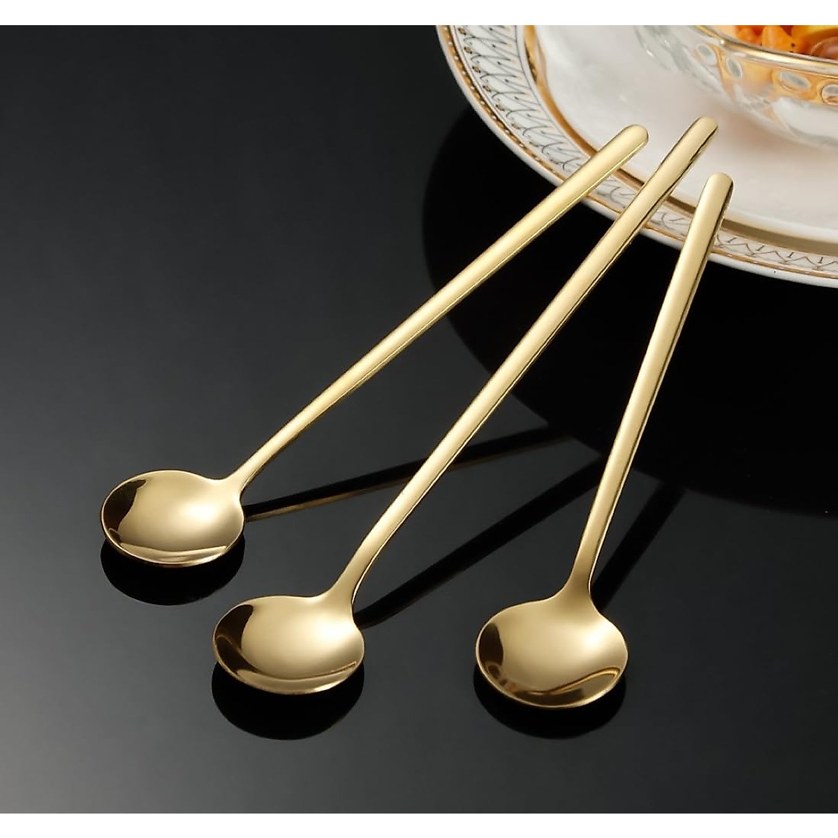 IZELOKAY 6.7 Inches 304 Stainless Steel Mixing Spoons, Stirring Spoons, Tea Spoons, Gold Teaspoons, Ice Tea Spoons, Set of 2 (Gold)