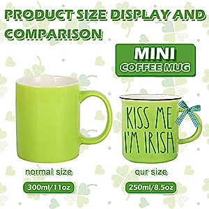 Whaline 6Pcs St. Patrick's Day Mini Coffee Mug with Ribbon Shamrock St. Patrick's Day Mini Mug Green White Lucky Clover Tiered Tray Decor for Irish Holiday Table Centerpieces Decor Housewarming Gift