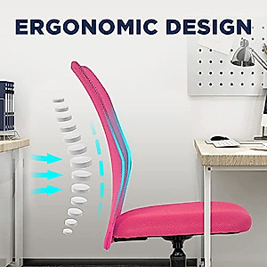 Tffnew Mesh Breathable Home Office Chair Mid Back Mesh Desk Chair Ergonomic Adjustable Chair with Lumbar Support Armless Modern Rolling Swivel Chair for Women&Men Adults（Pink）