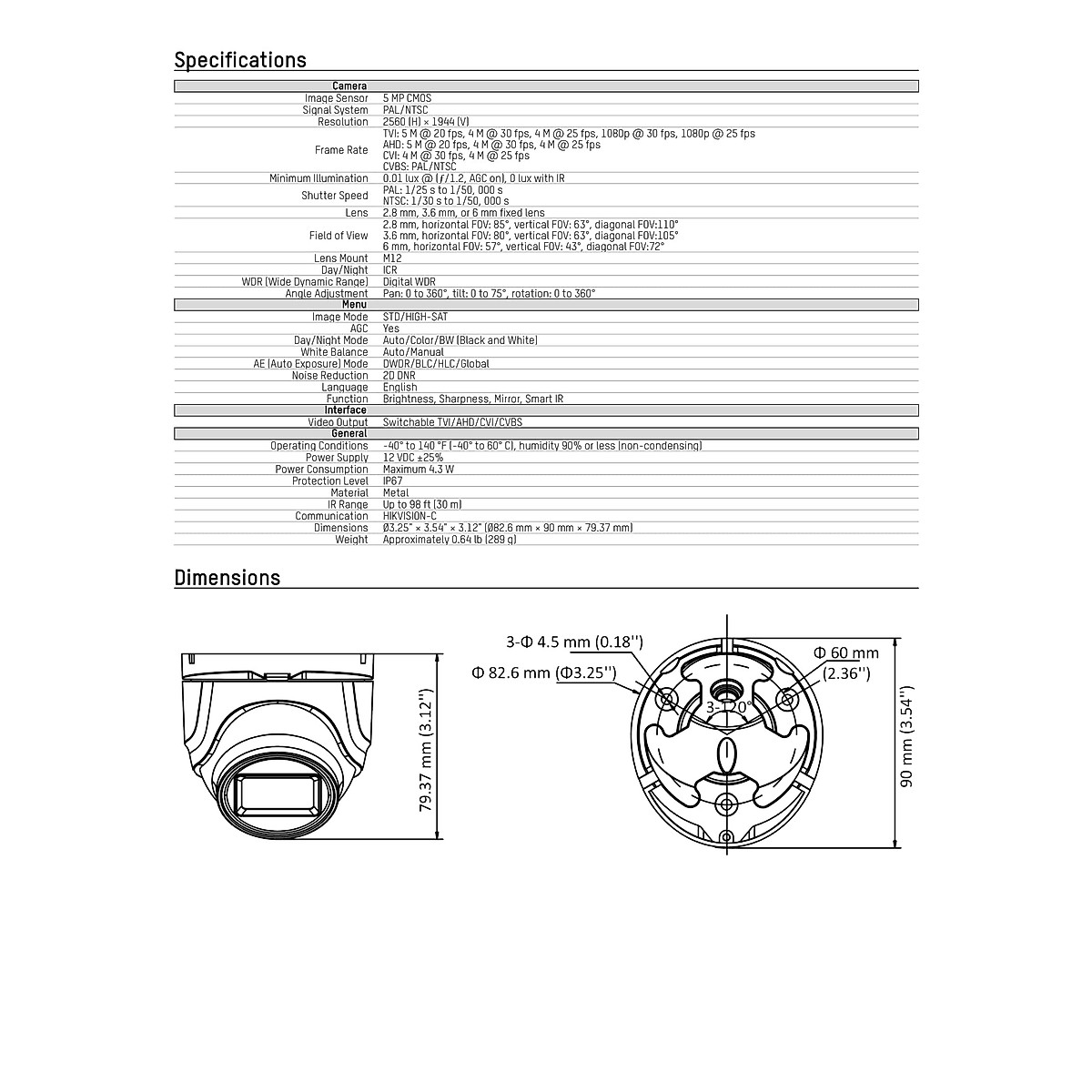 DS-2CE76H0T-ITMF 5MP Turbo HD TVI Turret Dome Mini Eyeball Analog Security Camera, CCTV Surveillance, 2.8mm Wide Angle, 65ft Night Vision, Outdoor, ONLY Compatible with Hik Vision 5MP and 8MP DVR