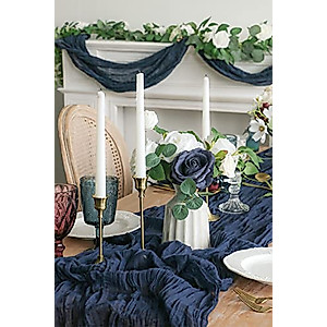 Uwilowe 5 PCS 13Ft Navy Blue Table Runner, Boho Gauze Cheese Cloth Table Runner Rustic Sheer Runner 160inch Long for Wedding Bridal Baby Shower Birthday Party Cake Table Decorations