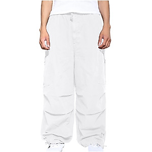 Sales Today Clearance Prime Only Men's Pants Elastic Waistband Black Cargo Pants Men Casual Cotton Lace-Up Elasticated Loose Trousers Quick Dry Solid Lounge Cargo Pants Pockets White 2X