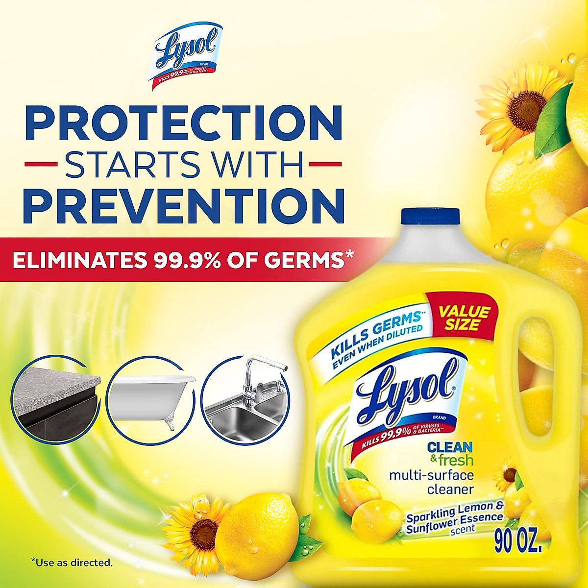 Lysol Clean Fresh MultiSurface Cleaner Sunflower, (Pack of 1), Lemon, 90 Fl Oz