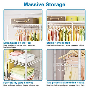 Ulif F4 Heavy Duty Clothes Rack（With Hanger Rod ） Freestanding Clothing Racks for Hanging Clothes，Adjustable Closet Organizer System，Portable Garment Rack 45" W x 15" D x 70" H，Max Load 500LBS，White