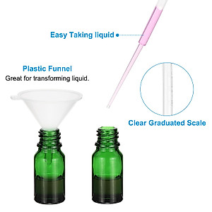 PATIKIL 10ml Glass Dropper Bottle, 6Pcs Leakproof Eye Dropper Essential Oils Sample Liquid Container with Pipettes Funnel for Storage Home Travel, Green