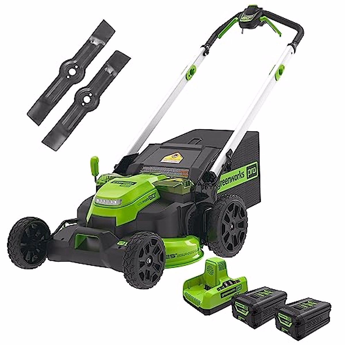 Greenworks 60V 25inch Cordless Self-propelled Lawn Mower ,with (2) 4.0AH Batteries and Dual Port Charger and Replacement Blades