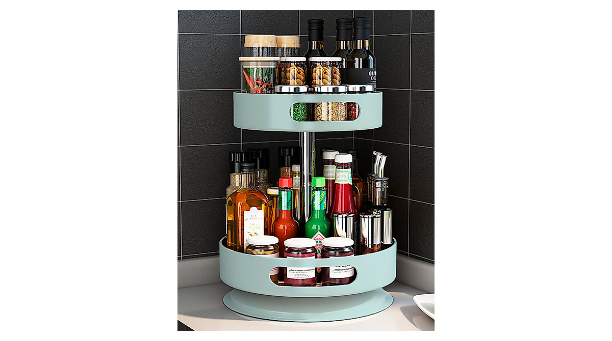 2-Tier Lazy Susan Organizer for Kitchen - Mukkuri Turntable Storage