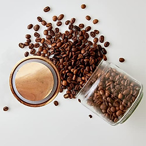 SOUL ONE 17oz (500 ML) Small Stackable Glass Cookie Jar with Wide Mouth Airtight Wooden Lid, Clear Candy Jar, Sugar Jars for Kitchen, Round Organization Container for Coffee Bean, Tea, Nut - Acacia