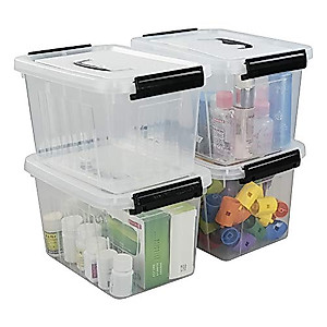 Anbers 6 Quart Clear Plastic Lidded Storage Bins, Latching Box with Handle, 4 Packs