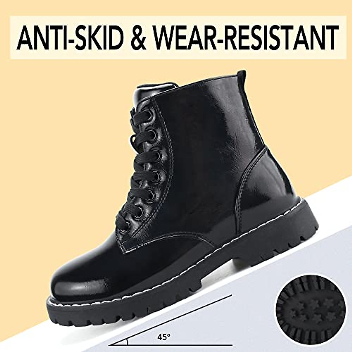 firelli Kids Ankle Boots Boys Girls Side Zipper Lace Up Work Boots Combat Boots (3 US,Black)