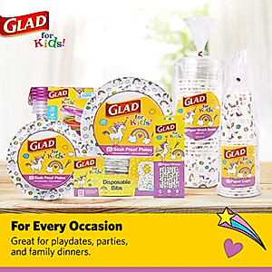 Glad for Kids Unicorns Paper Bibs, 30 Count | Disposable Paper Bibs with Cute Unicorns Design for Kids | Travel Bibs for Kids | Art & Craft Disposable Kids Bibs