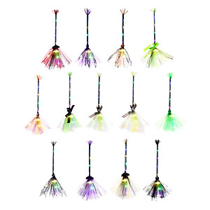 Beertoy Halloween Party Witch Broom with LED Lights Plastic Cosplay Broomsticks Props for Halloween Cosplay Costume Accessory Lighted Witch Broom