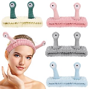 DragonflyDreams Hairband, 4 Pack Snail Headbands for Washing Face, Soft Microfiber Coral Fleece Skincare Makeup Headbands, Women Headband Accessories, Cute Cartoon Headband for Hair for Women