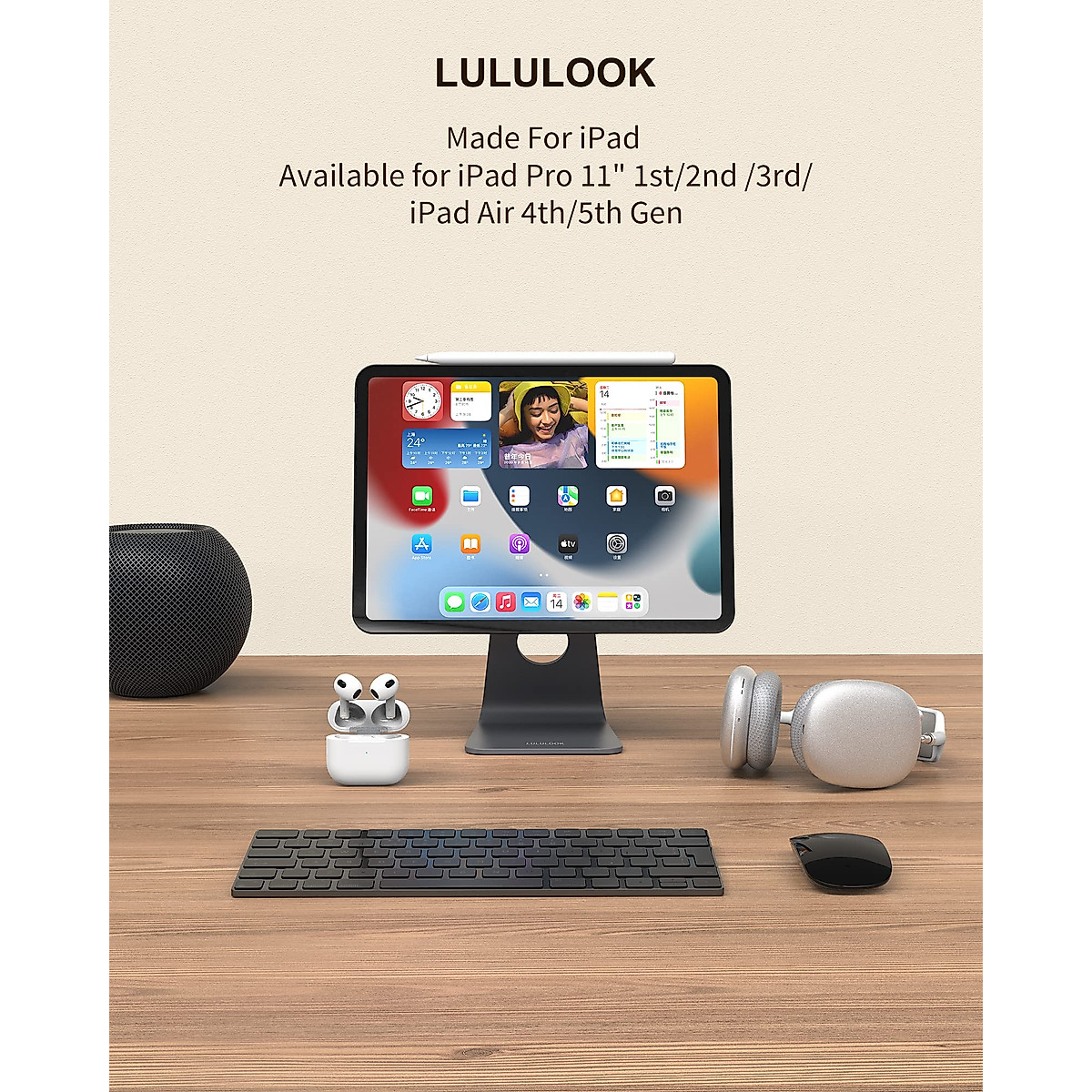 LULULOOK Compatible with Magnatic iPad Stand, Aluminum Tablet Holder Adjustable Desktop Stand Holder
