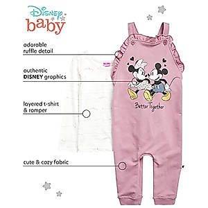 Disney Baby Girls' Minnie Mouse 2 Piece Overall Set - Fleece Romper Long Sleeve T-Shirt Set (Newborn/Infant), Size 18M, Minnie and Mickey