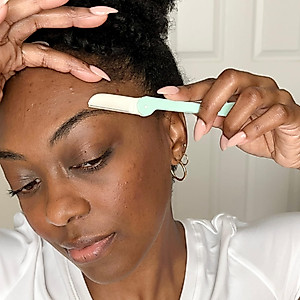 Contours Rx Derma Blades - Facial Razor & Dermaplaning Tool for Peach Fuzz, Bikini Line, Eyebrows, Arms and Neck - Portable Stainless Steel Face Razors with Foldable Handle (3pk)