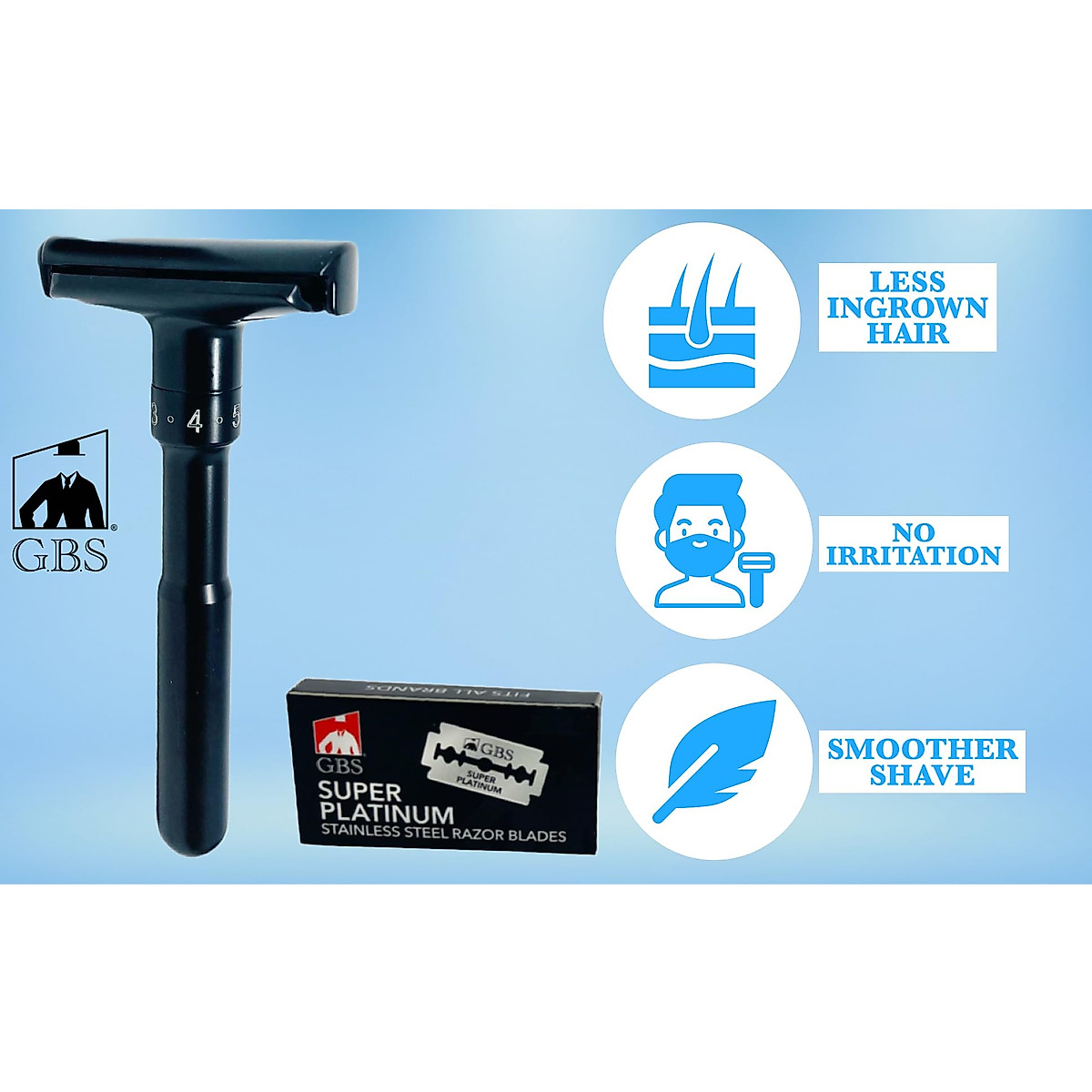 G.B.S Men's Shaving Set, Heavy-Duty Adjustable Double Edge Safety Razor and Shave Mug, Natural Soap, Blades, Shaving Brush and Razor Stand After Shave Balm Pre-Shave Oil