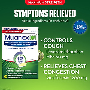 Mucinex DM Maximum Strength 12-Hour Expectorant and Cough Suppressant Tablets, 28 Count
