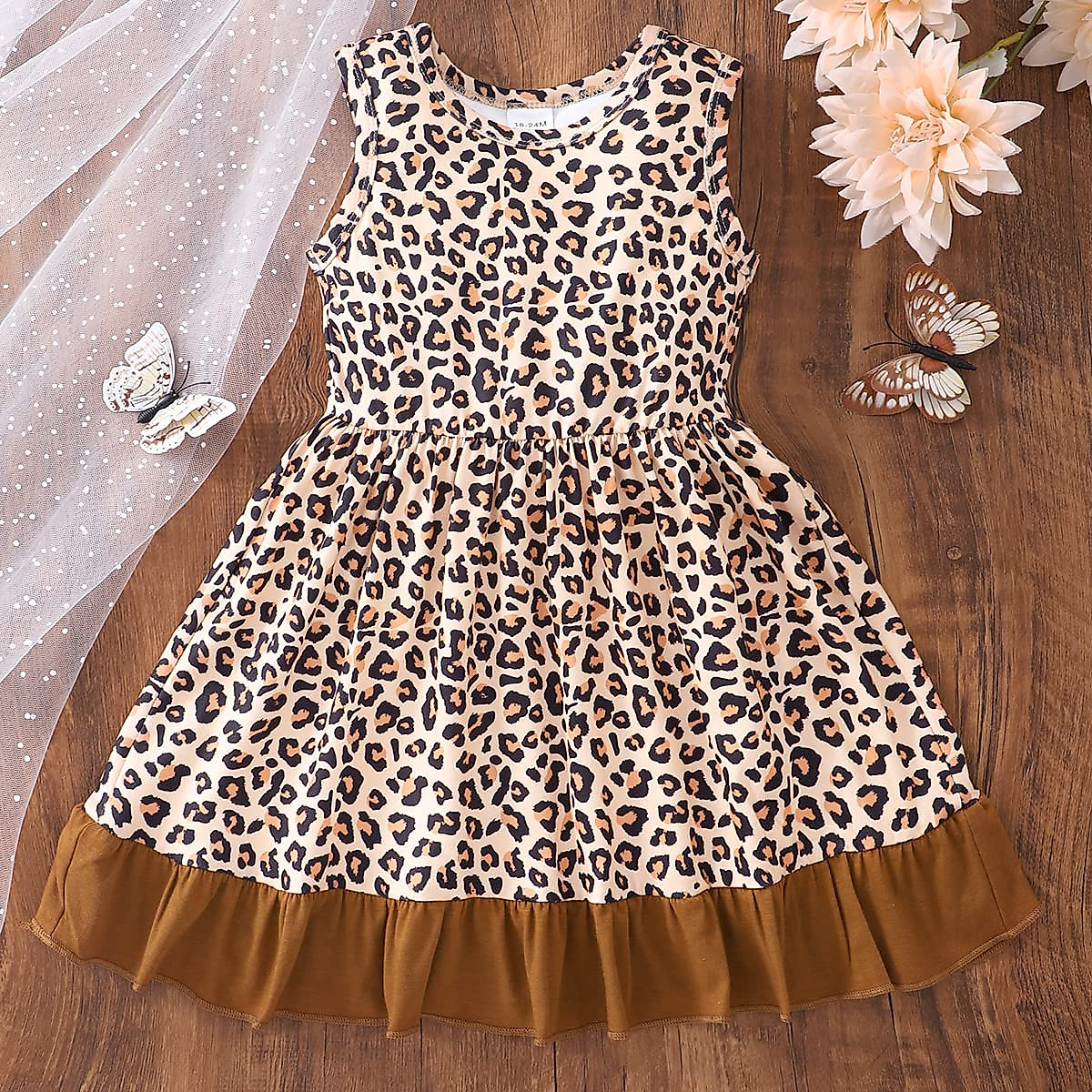 Popshion Girls Leopard Dress for Toddler Girls Sleeveless Leopard Print Dresses Bowknot Back Easter Dresses for Girls Sundress Outfit 18-24 Months