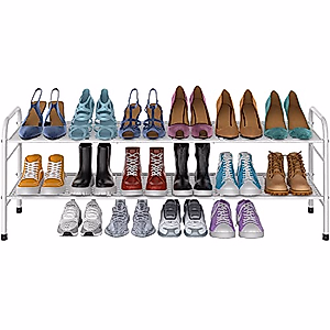 Dicasser 2-Tier Long Shoe Rack Organizer Extra Large Capacity for 18 Pairs,White