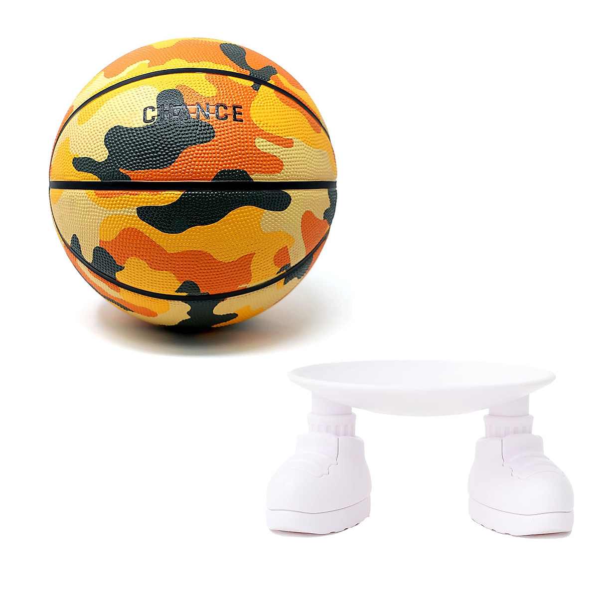 Chance Premium Rubber Outdoor/Indoor Basketball (6 Women's Official - 28.5", Pascal - Orange Camo) Standly The Ball Stand