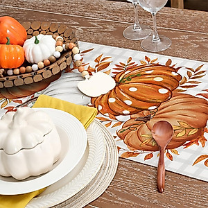 GEEORY Fall Table Runner, 13x72 Inch Pumpkins Leaves Farmhouse Table Decoration for Kitchen Dinning, Indoor Outdoor Dinner Party (Orange Pumpkins) GT124-72