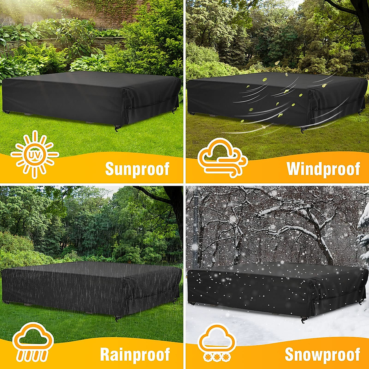 Velway Patio Furniture Cover Waterproof Outdoor Sectional Sofa Set Covers, Large 126"Lx126"Wx28"H, All Weather Oxford Tear-Resistant Table Chair Set Cover with Windproof Design, Black