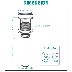 BESTILL Bathroom Vessel Sink Drain Stopper, Push Pop Up Drain with Overflow, Matte Black