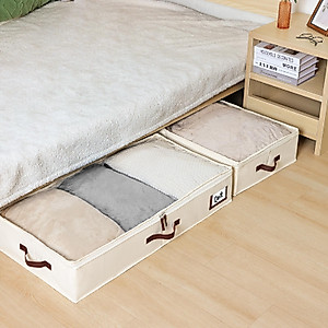Fixwal Under-Bed Storage Box 3 Pack Blanket Storage 52L Under Bed Clothes Organizer with Sturdy Structure and Ultra Thick Fabric for Under Bed Organizer Ivory White