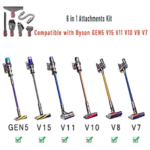 Attachments Kit for Dyson Vacuum GEN5 G5 V15 V11 V10 V8 V7 Absolute Detect Animal Outsize Cyclones Cordless Stick Vacuum Cleaner, Accessories Bundle Replacement Brush Tools & Extension Hose (6 in 1)