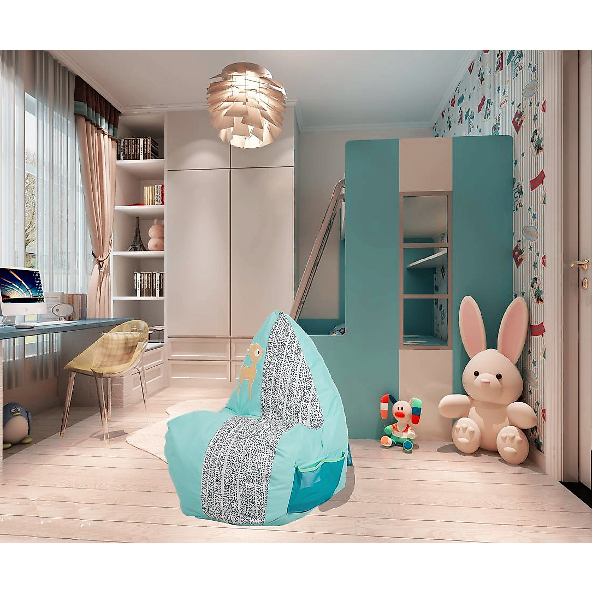 Livebest Kids Self-Rebound Sponge Sofa Bean Bag Chair Seat with Animals Pattern Indoor Furniture for Boys and Girls,Bright Color