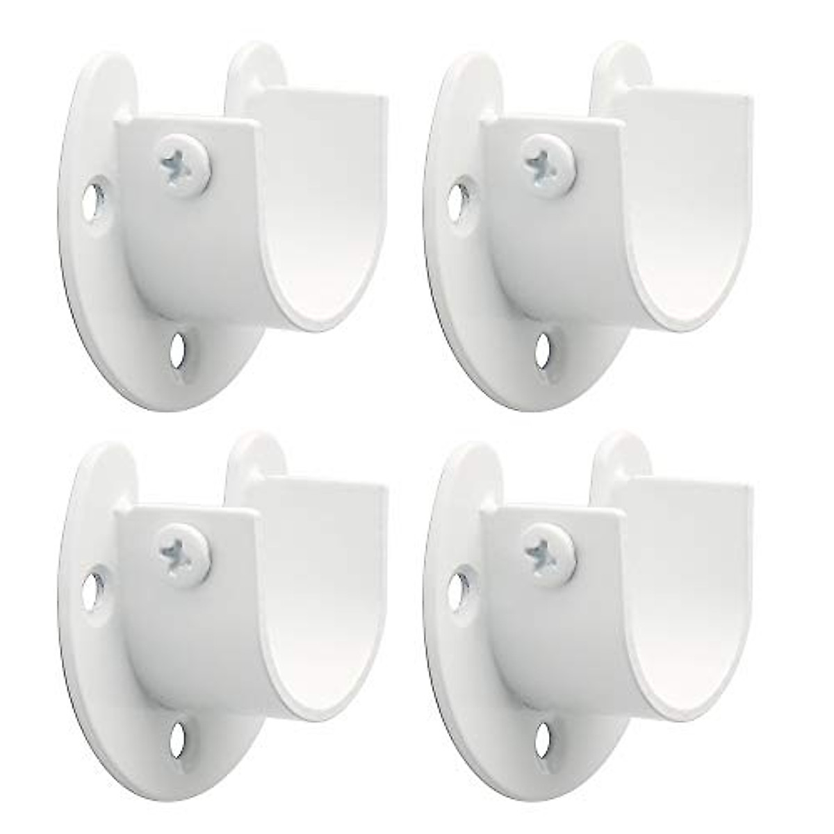 Mooche 4Pcs Wardrobe Closet Rod Bracket U-Shaped Curtain Rod Sockets Closet Pole End Supports Flange Rod Holder 1 Inch, Stainless Steel White Finished, MFL8001UW-4P