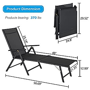 AECOJOY Outdoor Lounge Chair, Adjustable Reclining Folding Pool Lounger with 7 Back & 2 Leg Adjustable Positions, Chaise Lounge for Outside Patio, Poolside,Deck, Black