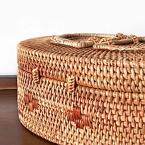 Ruiziliang Organizer & Storage 1 Pack Handmade Woven Portable Oval Storage Box, Sundries Storage Box, Retail Picnic Box with Lid