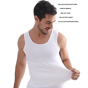 Henicepte Men Slimming Tummy Control Chest Compression Hide Gynecomastia Undershirt Shapewear White